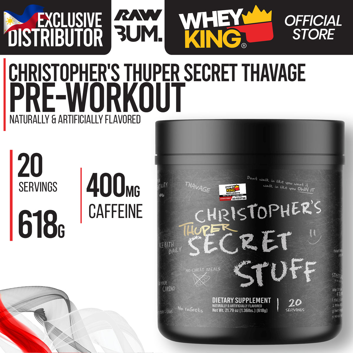 RAW CBUM Christophers Thuper Secret Stuff Pre Workout — Whey King ...